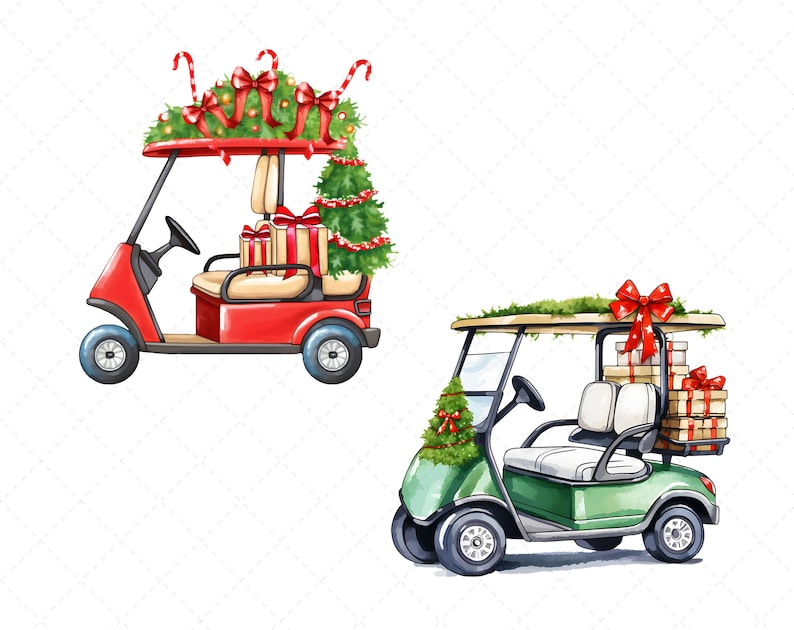 Christmas Decorated Golf Cart Clipart PNG Bundle, Christmas in July ...