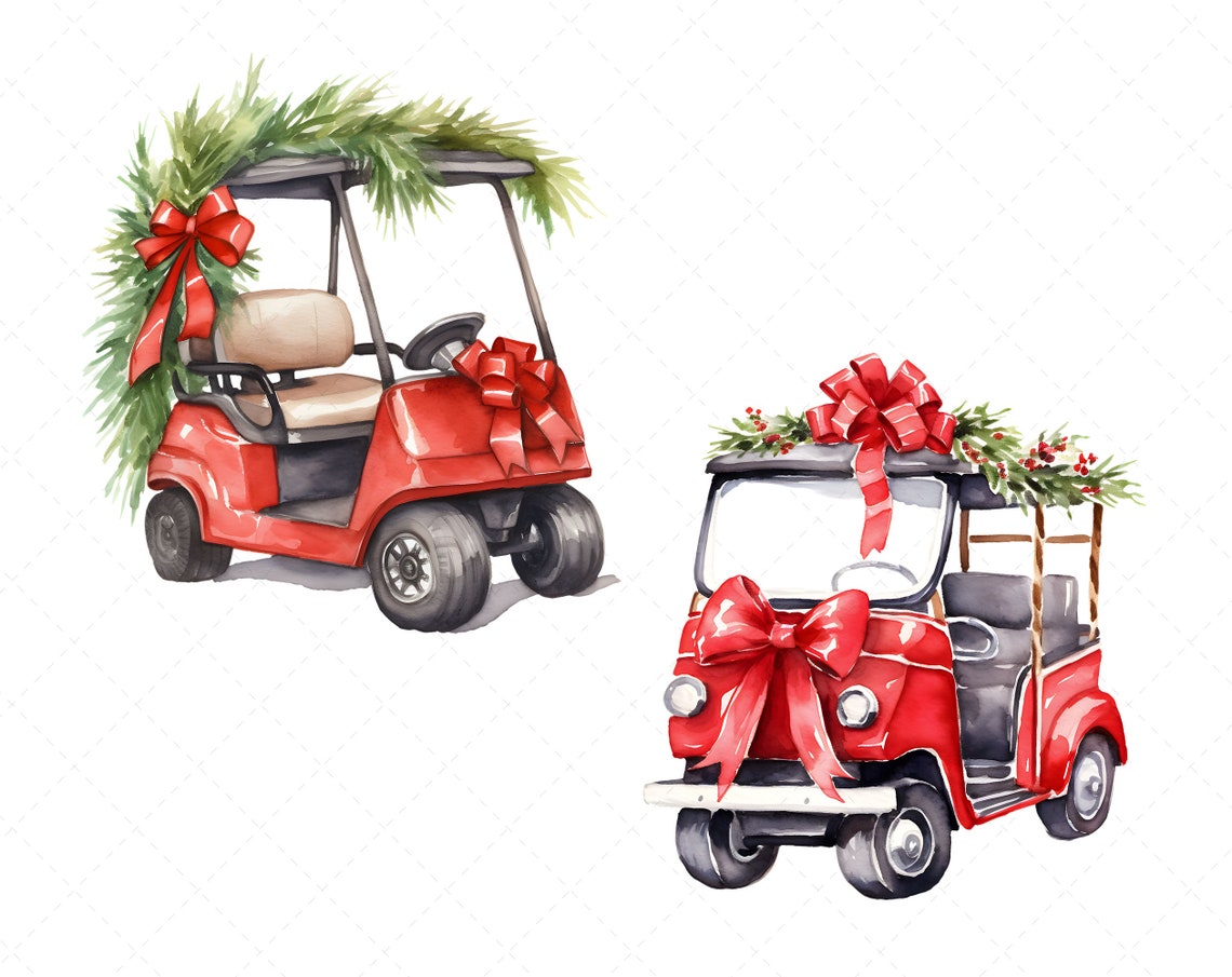 Christmas Decorated Golf Cart Clipart PNG Bundle, Christmas in July ...