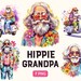 Hippie Grandpa Clipart PNG, Funny Grandfather Watercolor Art Clipart, Elderly PNG Elements, Card ...