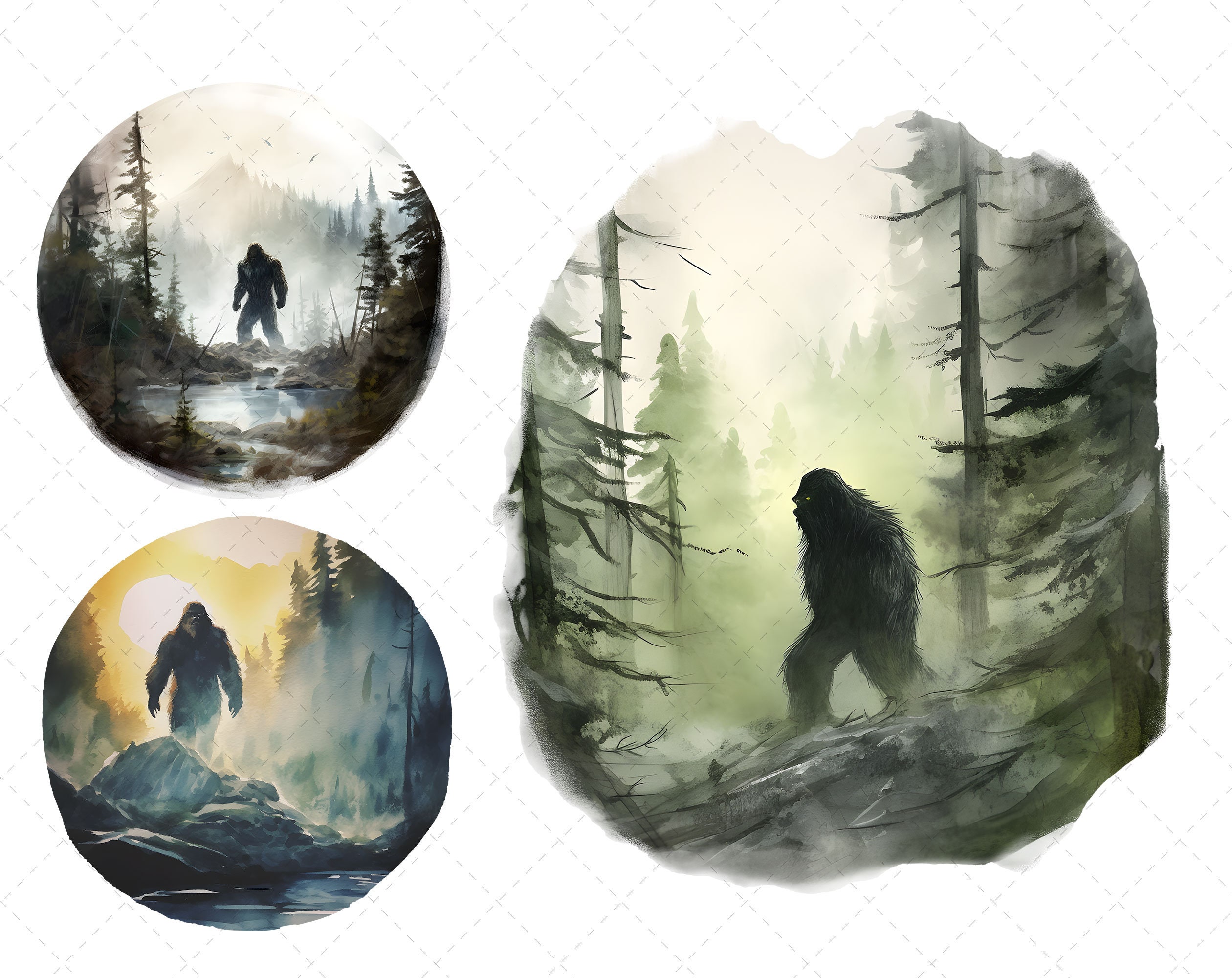 Bigfoot Encounters Watercolor Clipart Vol 2, Bigfoot Transparent Png ...