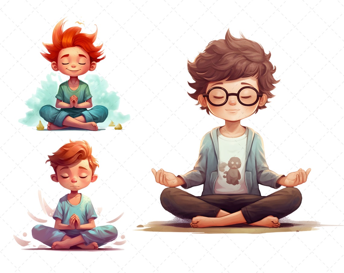 Kid Meditating Clipart Vol-1 Transparent PNG Bundle, Boy and Girl ...
