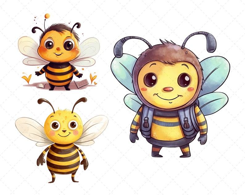Cute Bees Watercolor Clipart Pack Vol 2, Honey Bee Clipart Png, Baby ...