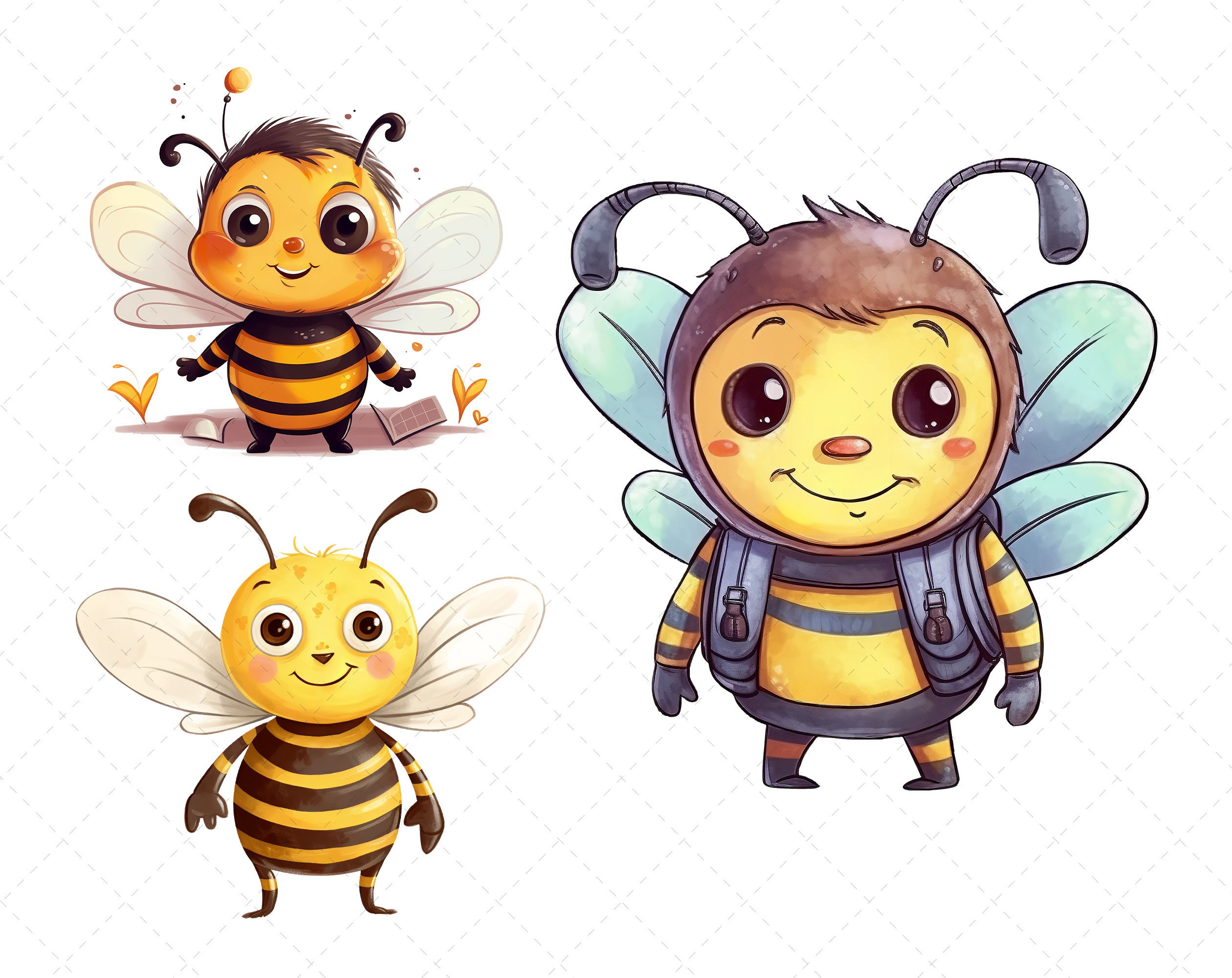 Cute Bees Watercolor Clipart Pack Vol 2, Honey Bee Clipart Png, Baby ...