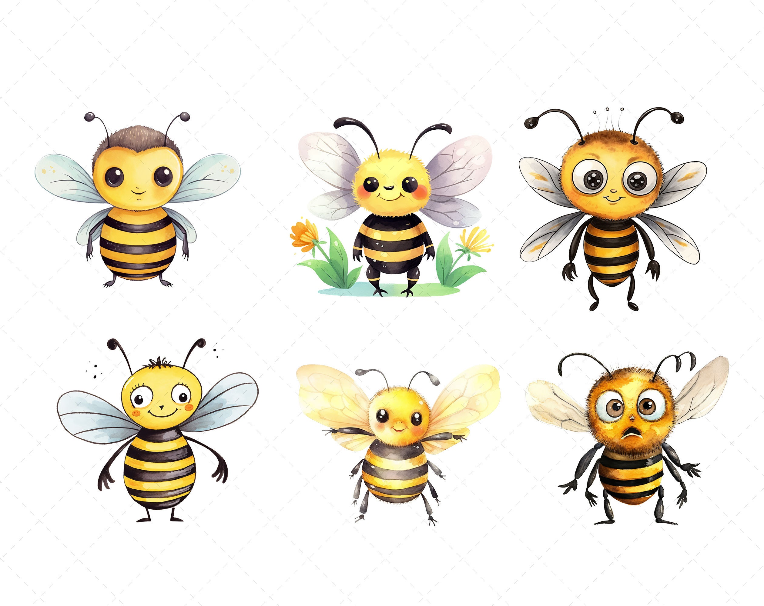 Cute Cartoon Bee Watercolor Clipart MEGAPACK, Honey Bee Clipart Png ...