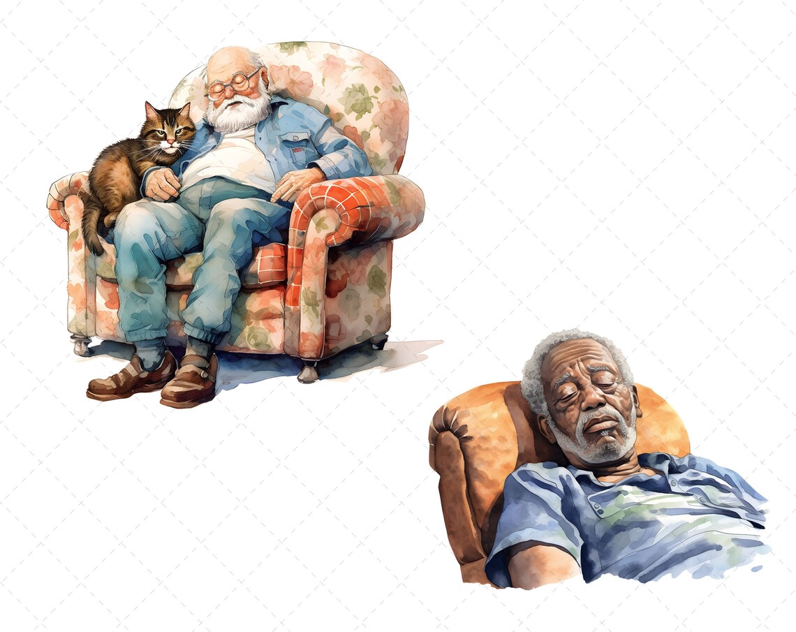 Sleepy Grandpa Clipart Png Funny Grandfather Clipart Elderly - Etsy UK