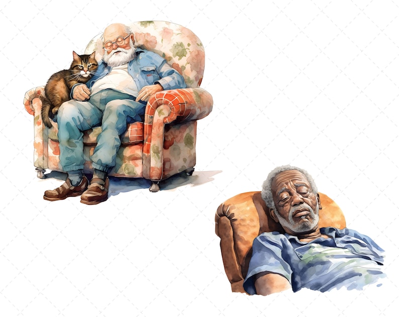 Sleepy Grandpa Clipart Png Funny Grandfather Clipart Elderly - Etsy