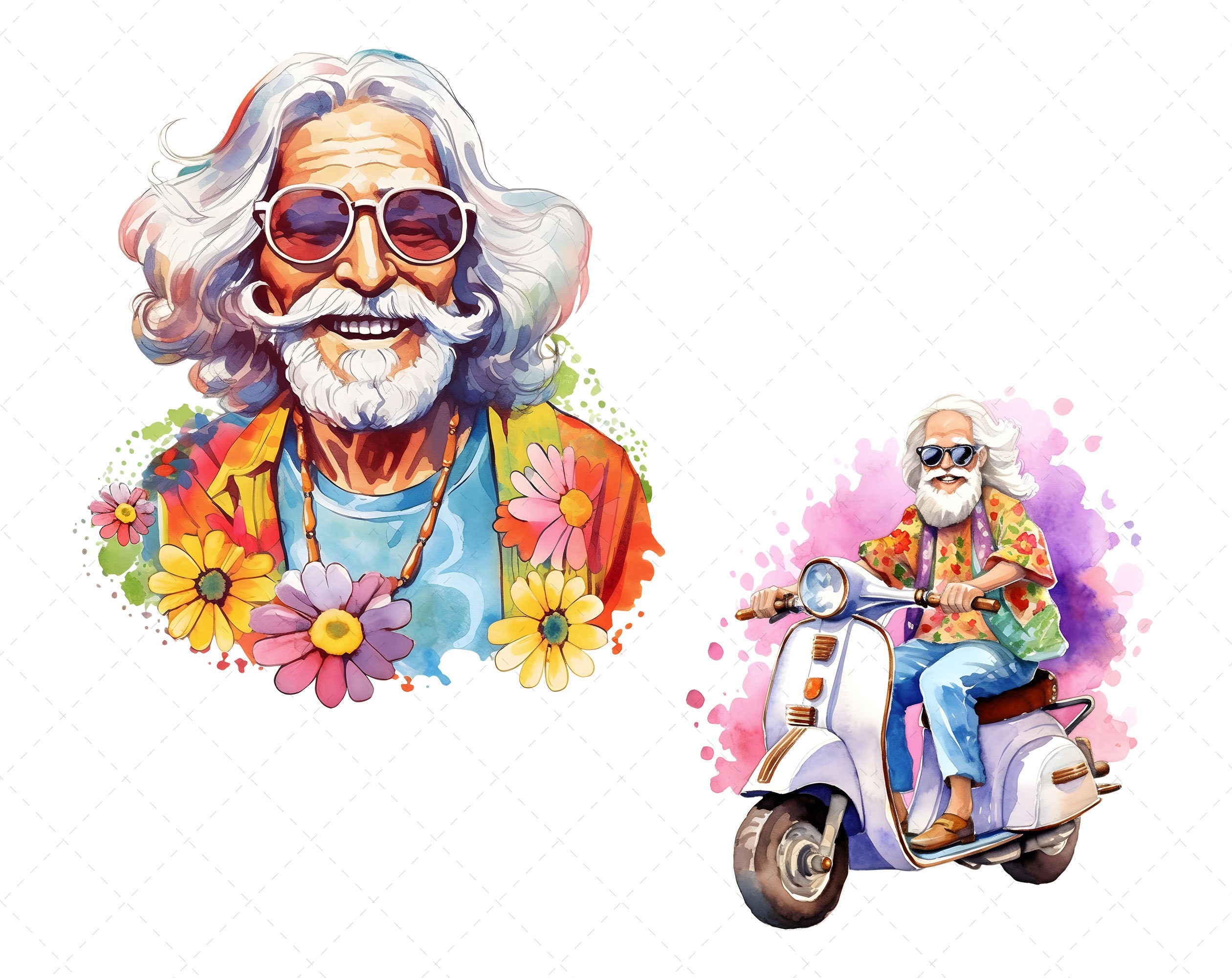 Hippie Grandpa Clipart PNG, Funny Grandfather Watercolor Art Clipart, Elderly PNG Elements, Card ...
