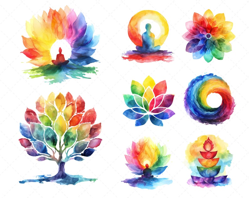 Yoga Healing Watercolor Clipart Mega Bundle, Chakra Sublimation PNG ...