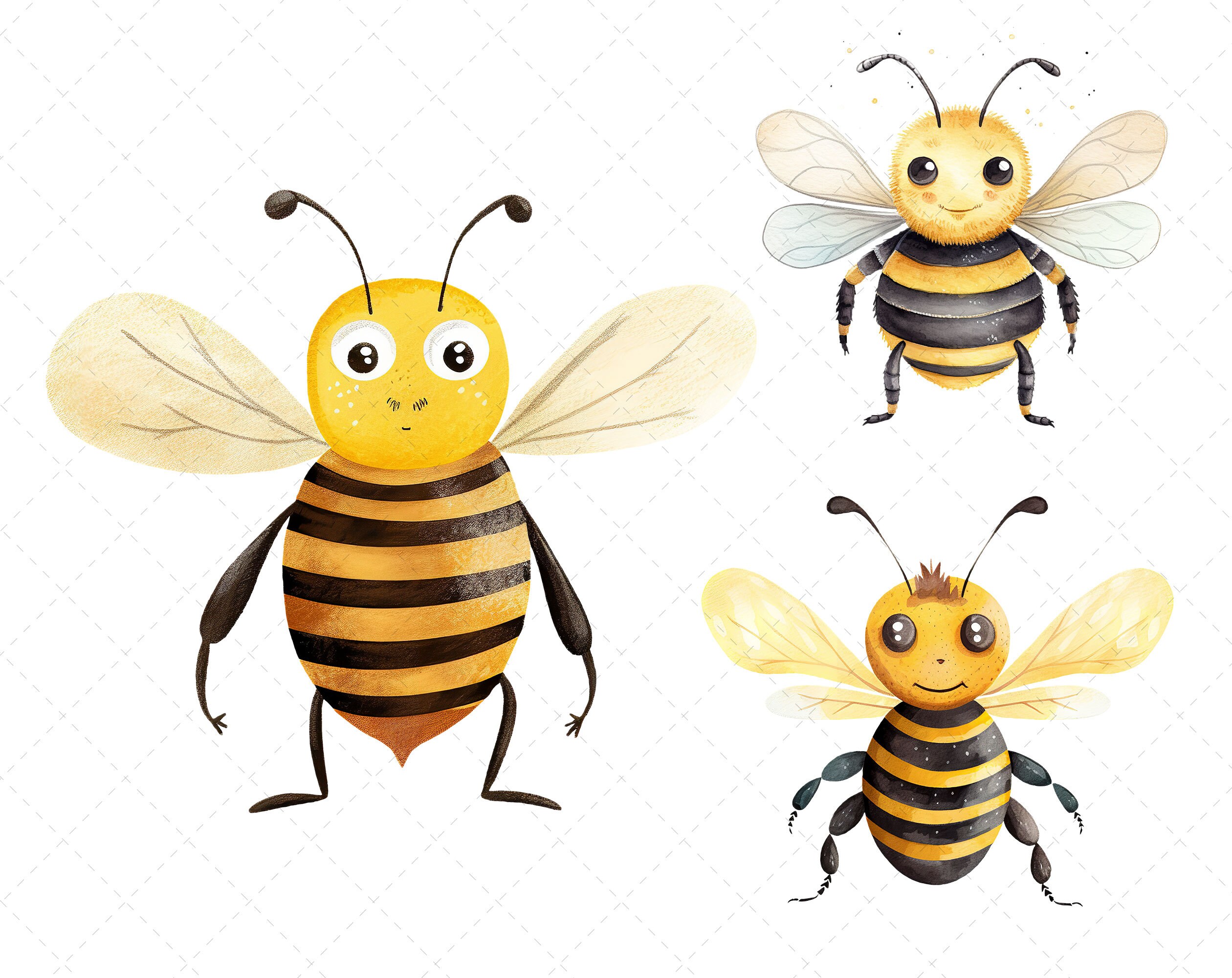 Cute Bees Watercolor Clipart Pack Vol 1, Honey Bee Clipart Png, Baby ...