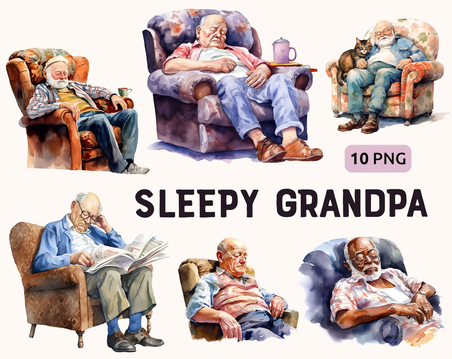Sleepy Grandpa Clipart Png, Funny Grandfather Clipart, Elderly People ...