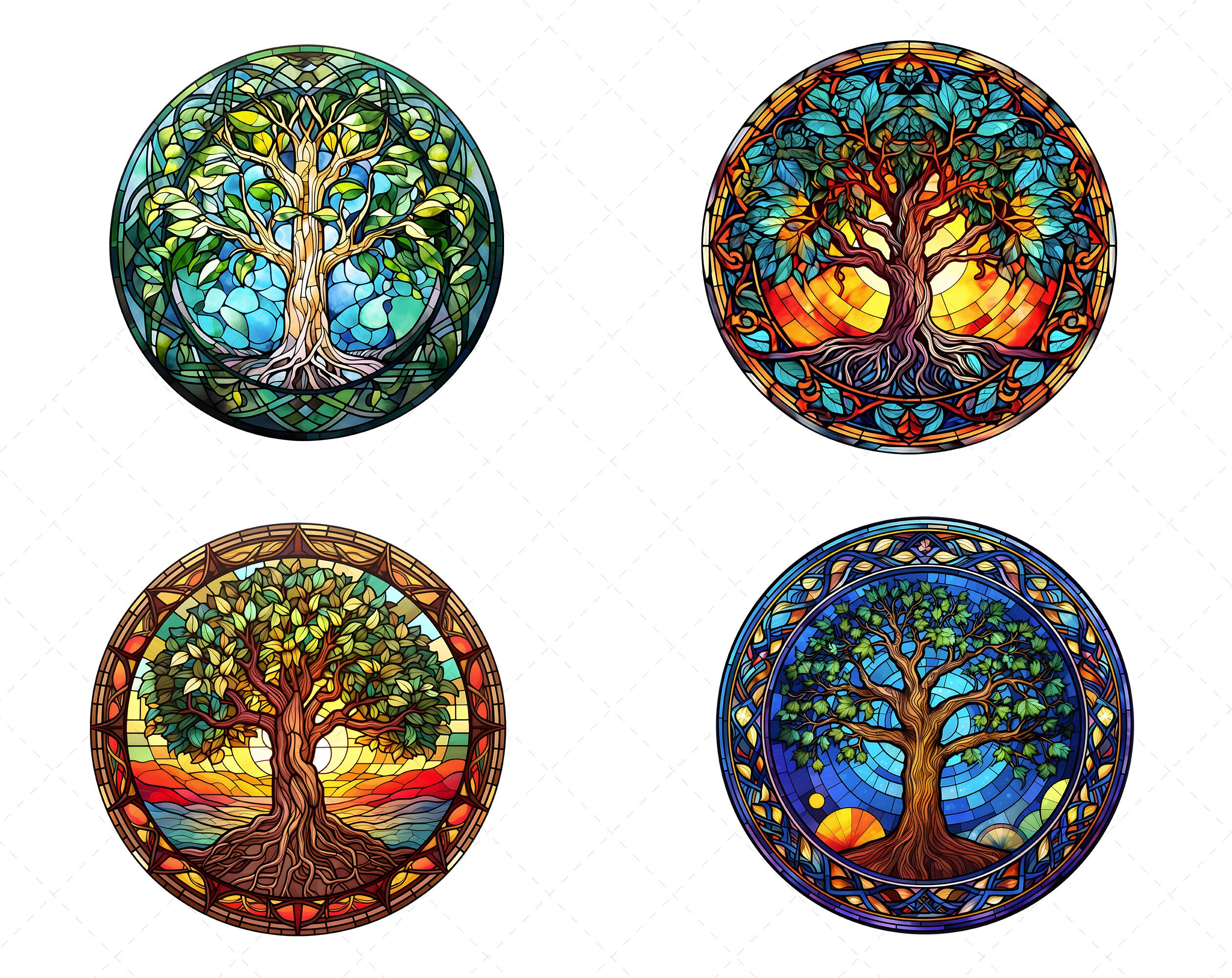 28 Stained Glass Tree of Life Clipart PNG Bundle, Watercolor Fantasy ...