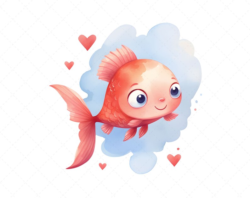 Love Fish Watercolor Clipart Bundle, Valentine's Day Adorable Fishes ...