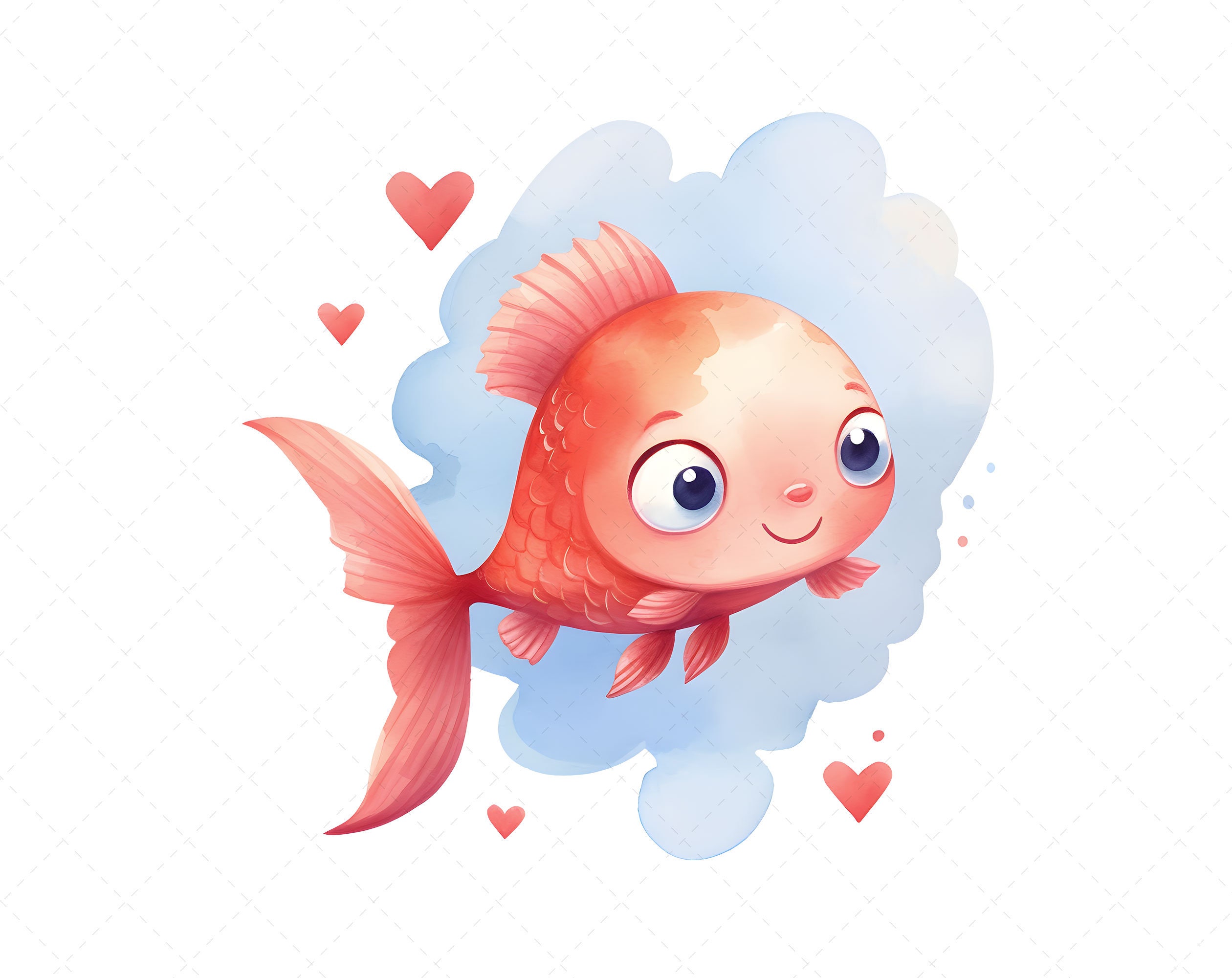 Love Fish Watercolor Clipart Bundle, Valentine's Day Adorable Fishes ...