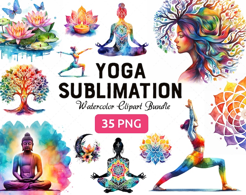 Yoga Healing Watercolor Clipart Mega Bundle, Chakra Sublimation PNG ...