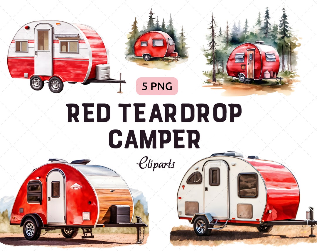 Red Teardrop Camper Trailer Clipart Png, Retro Red Camping Car Png ...