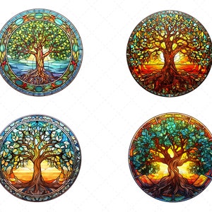 28 Stained Glass Tree of Life Clipart PNG Bundle, Watercolor Fantasy ...