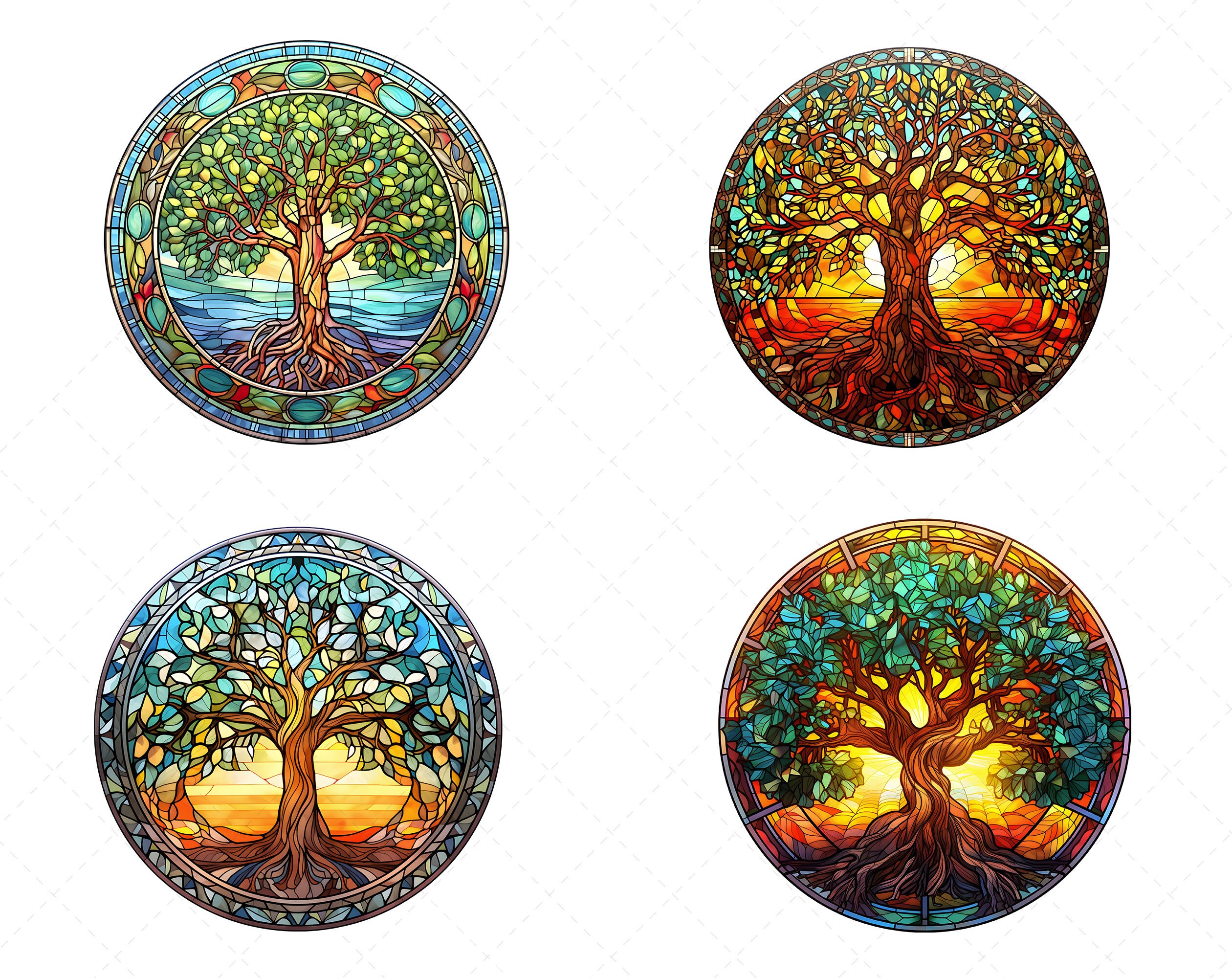 28 Stained Glass Tree of Life Clipart PNG Bundle, Watercolor Fantasy ...