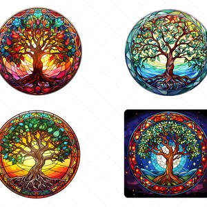 28 Stained Glass Tree of Life Clipart PNG Bundle, Watercolor Fantasy ...