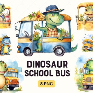 Dinosaur With School Bus Clipart 8 PNG Bundle, School Dino Clip Art ...