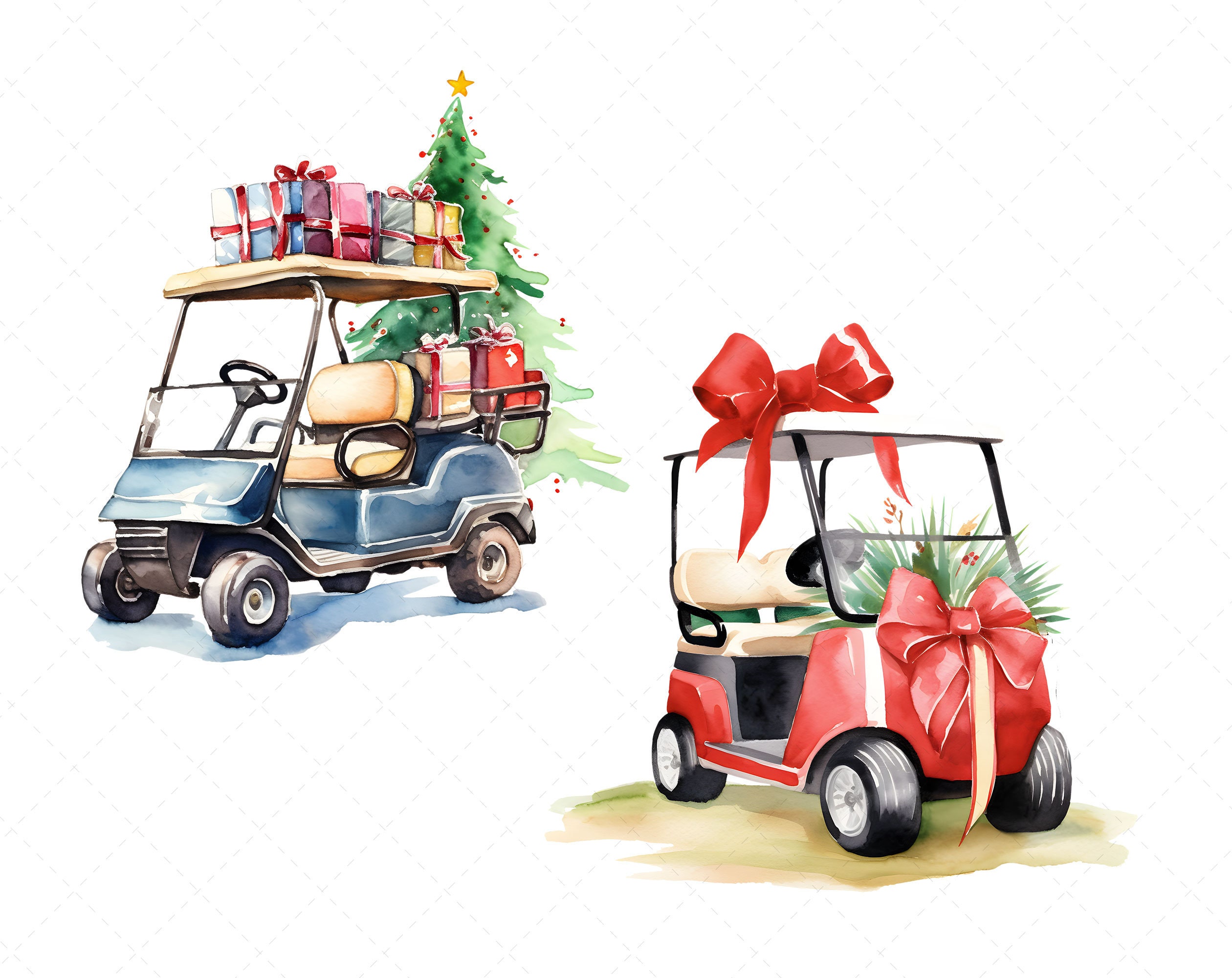 Christmas Decorated Golf Cart Clipart PNG Bundle, Christmas in July ...