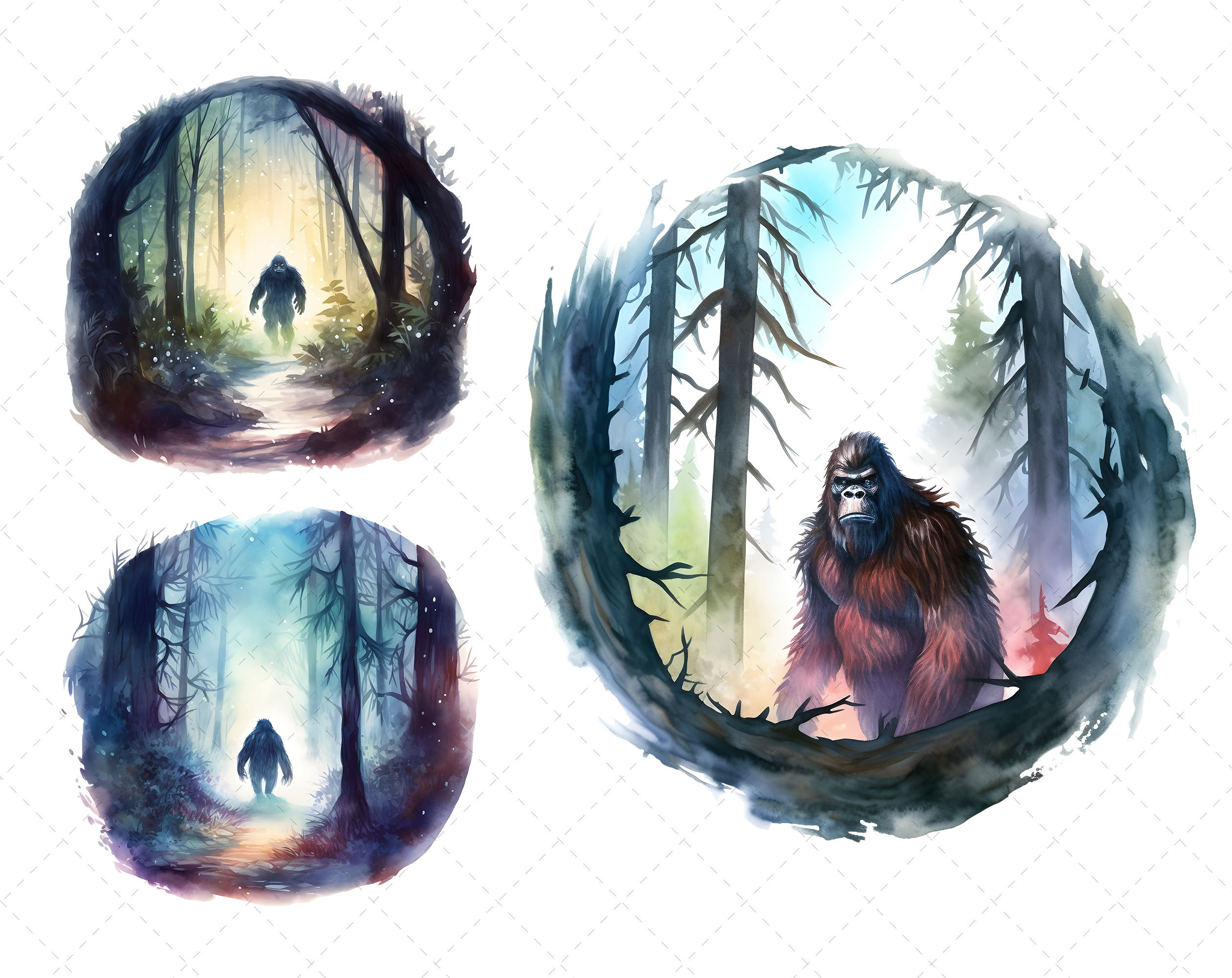 Bigfoot Encounters Watercolor Clipart Vol 1, Bigfoot Transparent Png ...