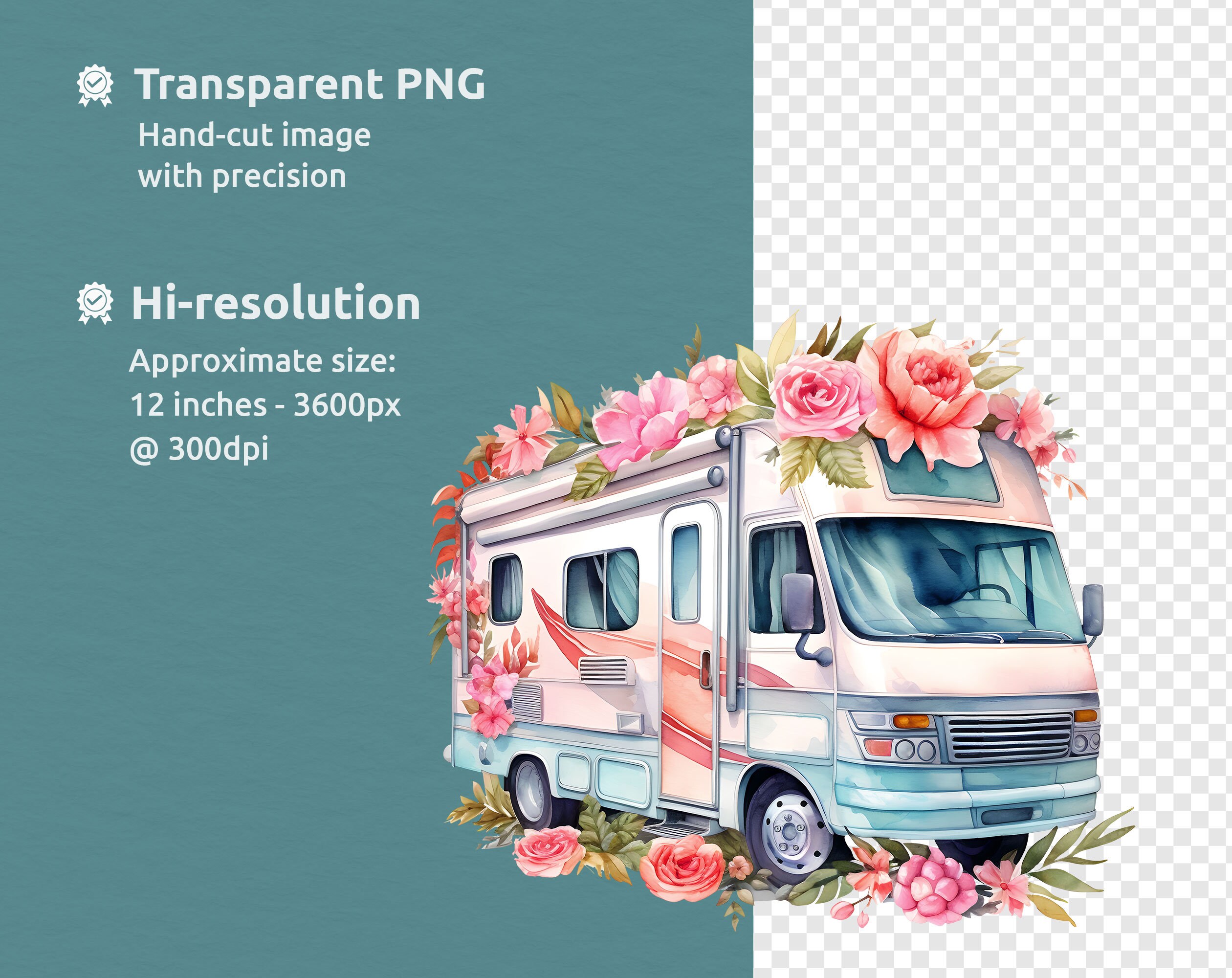 Floral Motorhome RV Retro Clipart Bundle, Vintage Pastel Camper ...