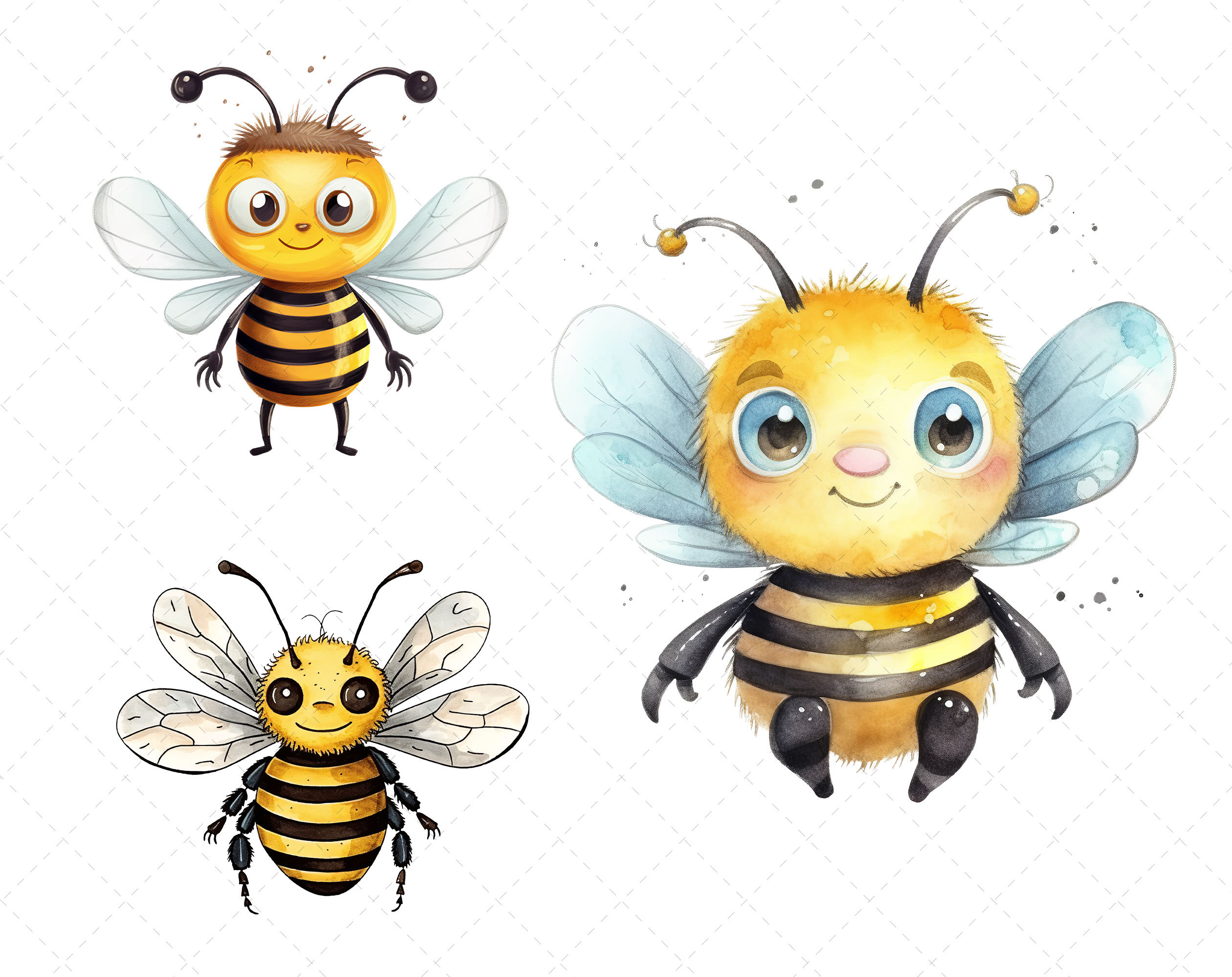 Cute Cartoon Bee Watercolor Clipart MEGAPACK, Honey Bee Clipart Png ...