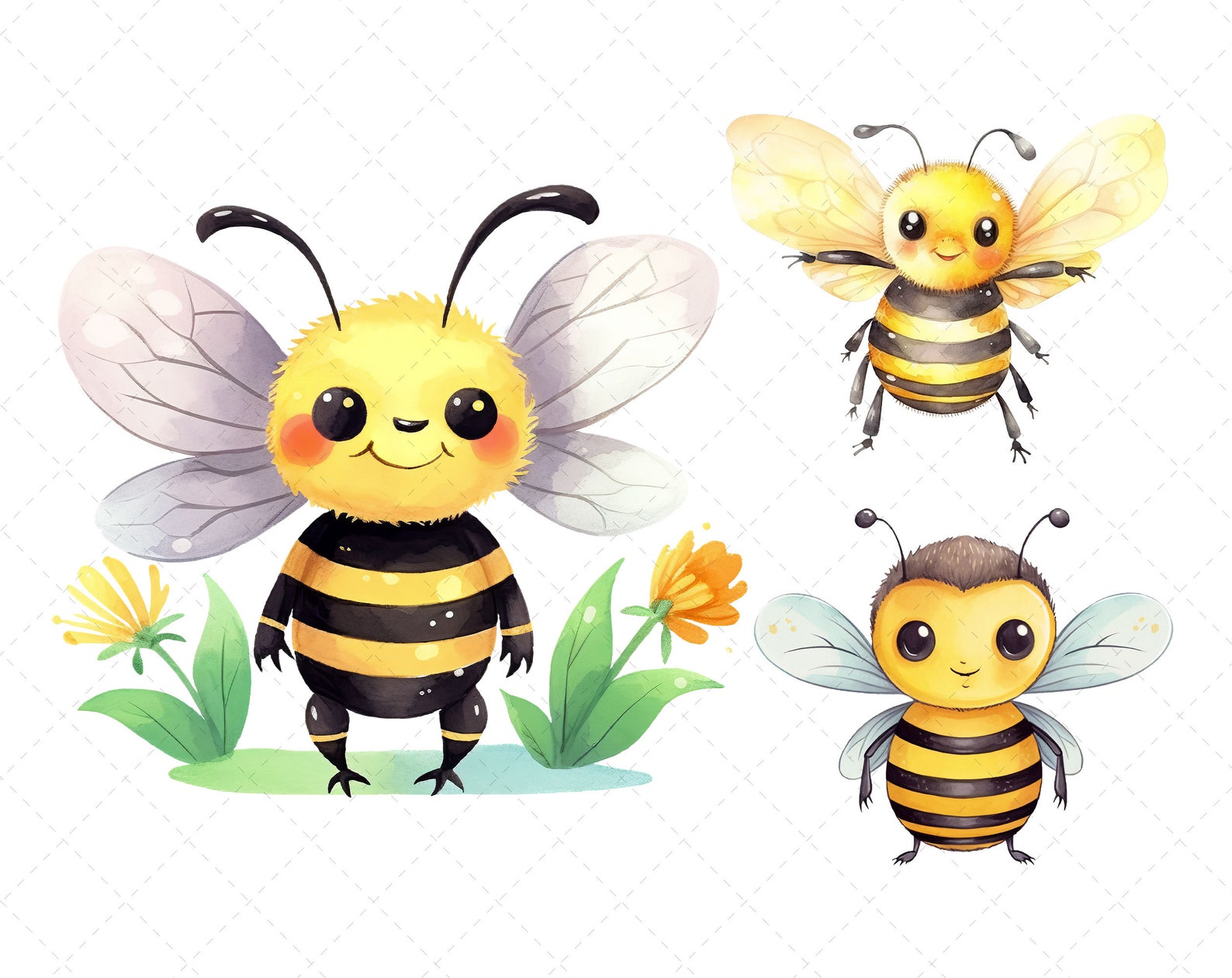 Cute Bees Watercolor Clipart Pack Vol 2, Honey Bee Clipart Png, Baby ...