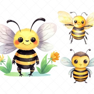 Cute Bees Watercolor Clipart Pack Vol 2, Honey Bee Clipart Png, Baby ...