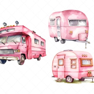 Pink Campers Vintage Clipart Bundle, Retro Flower Camping Trailers ...