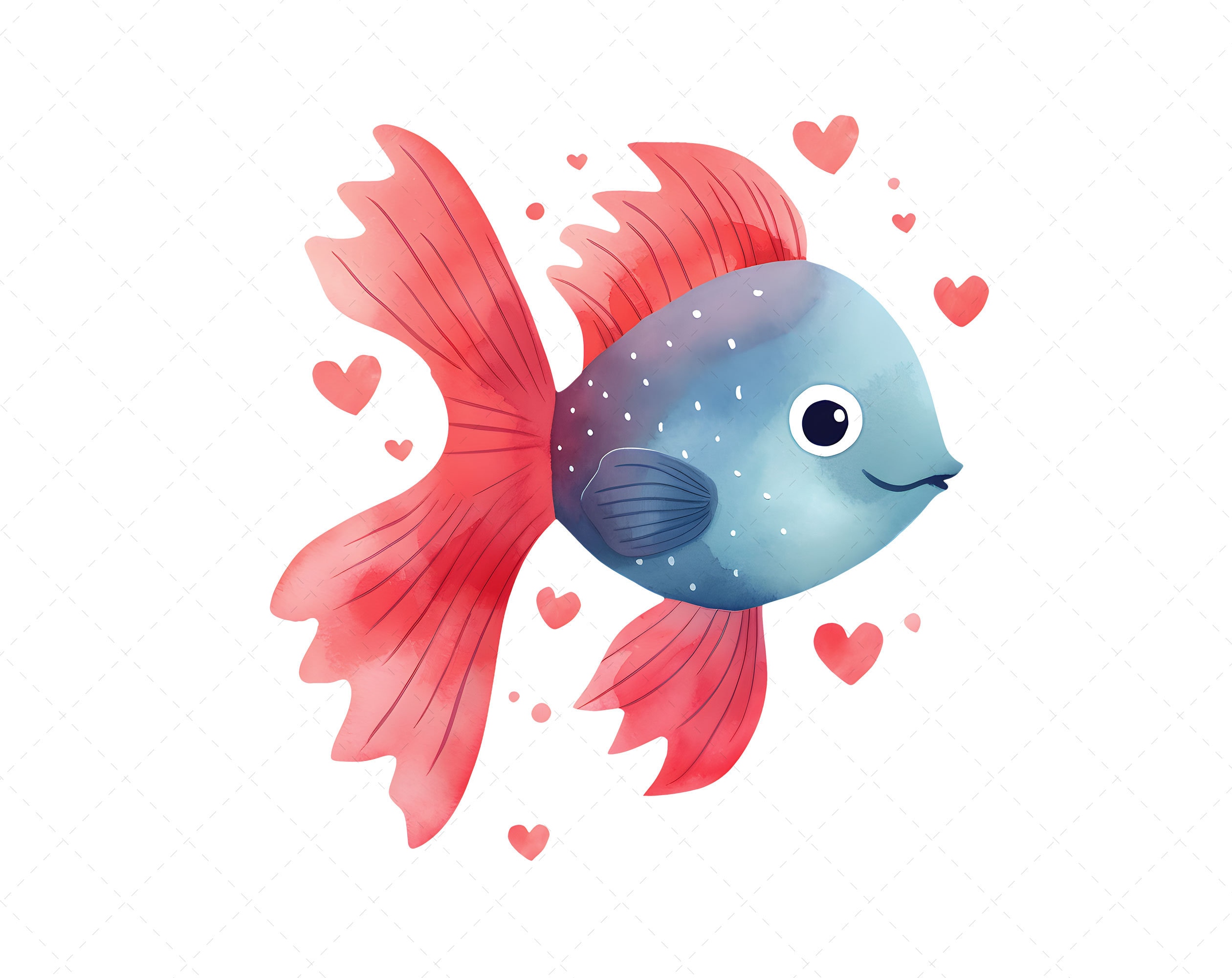 Love Fish Watercolor Clipart Bundle, Valentine's Day Adorable Fishes ...