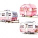 Pink Campers Vintage Clipart Bundle, Retro Flower Camping Trailers ...
