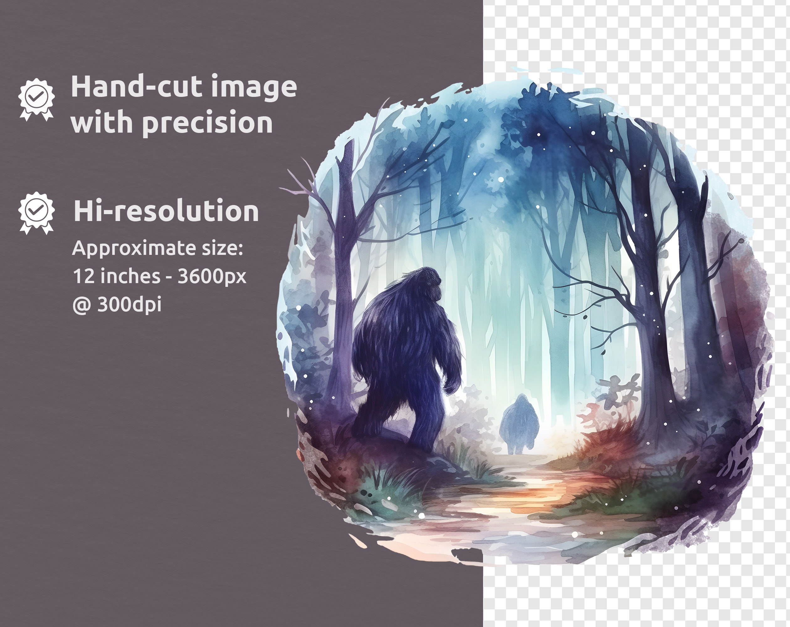 Bigfoot Encounters Watercolor Clipart Vol 1, Bigfoot Transparent Png ...
