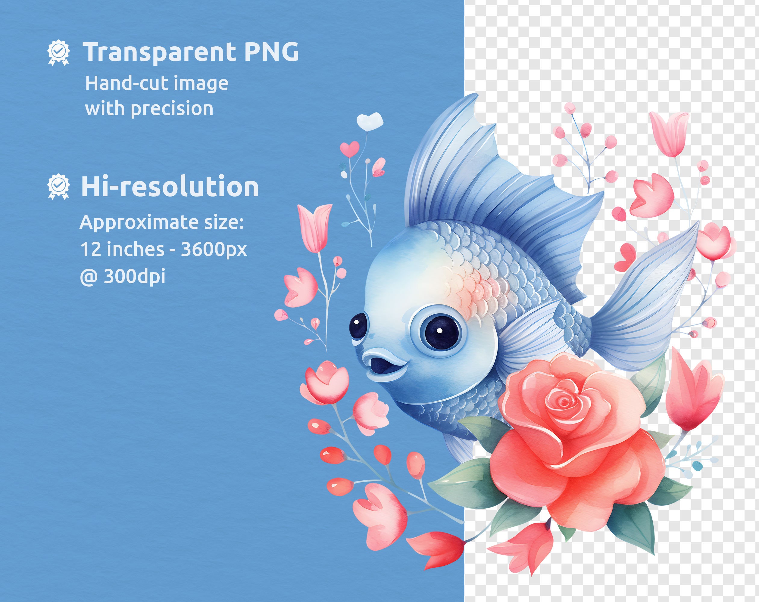 Love Fish Watercolor Clipart Bundle, Valentine's Day Adorable Fishes ...
