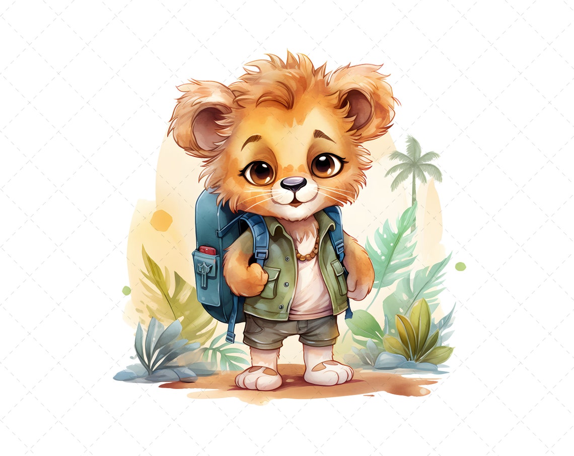 Cute Baby Lion Camping Watercolor Clipart Png Bundle Little - Etsy