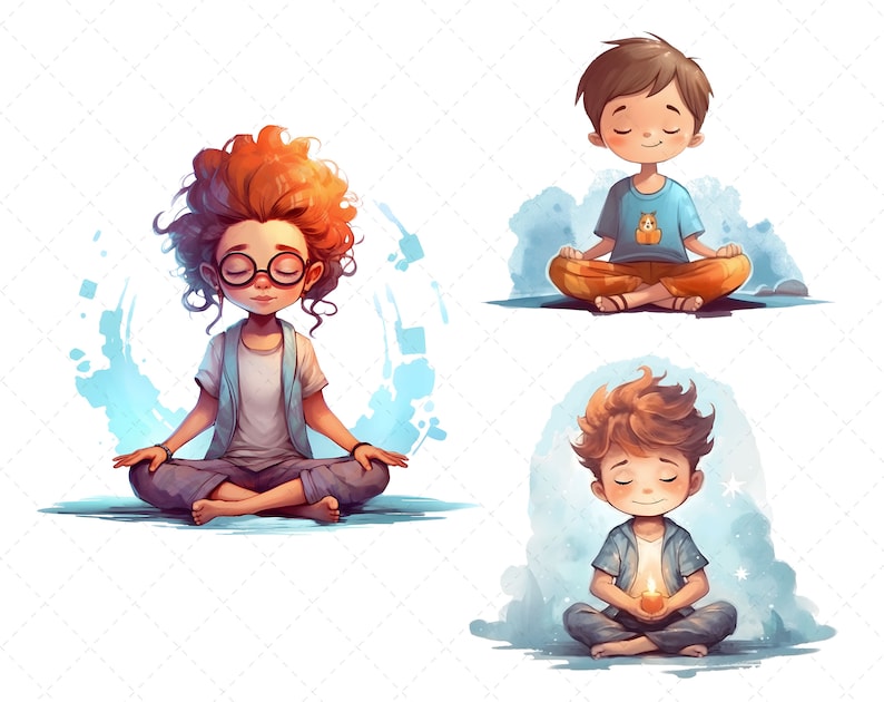 Kid Meditating Clipart Vol-1 Transparent PNG Bundle, Boy and Girl ...