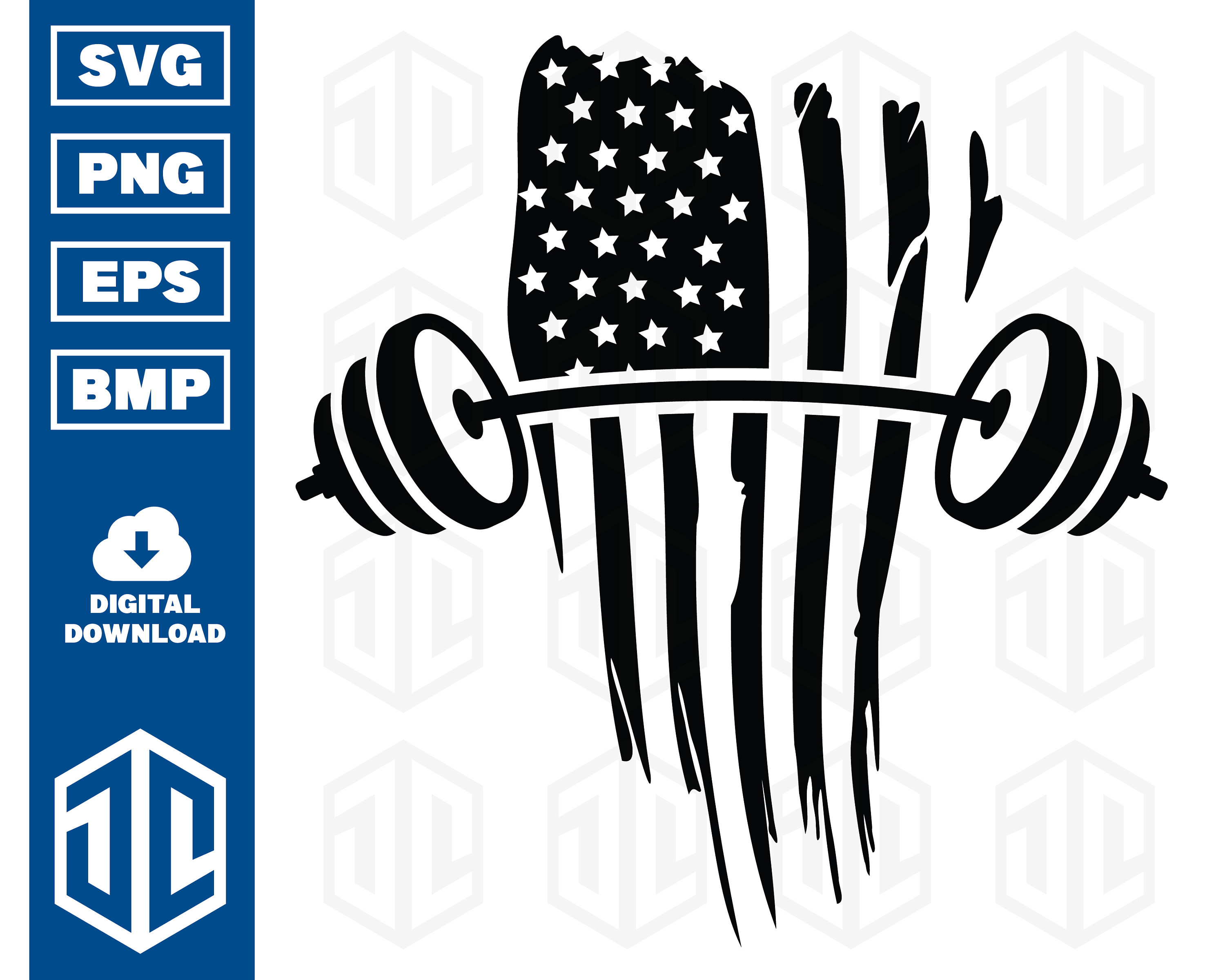 Distressed American Flag Barbell Vector/ Fitness Clipart/ SVGEPSPNG ...