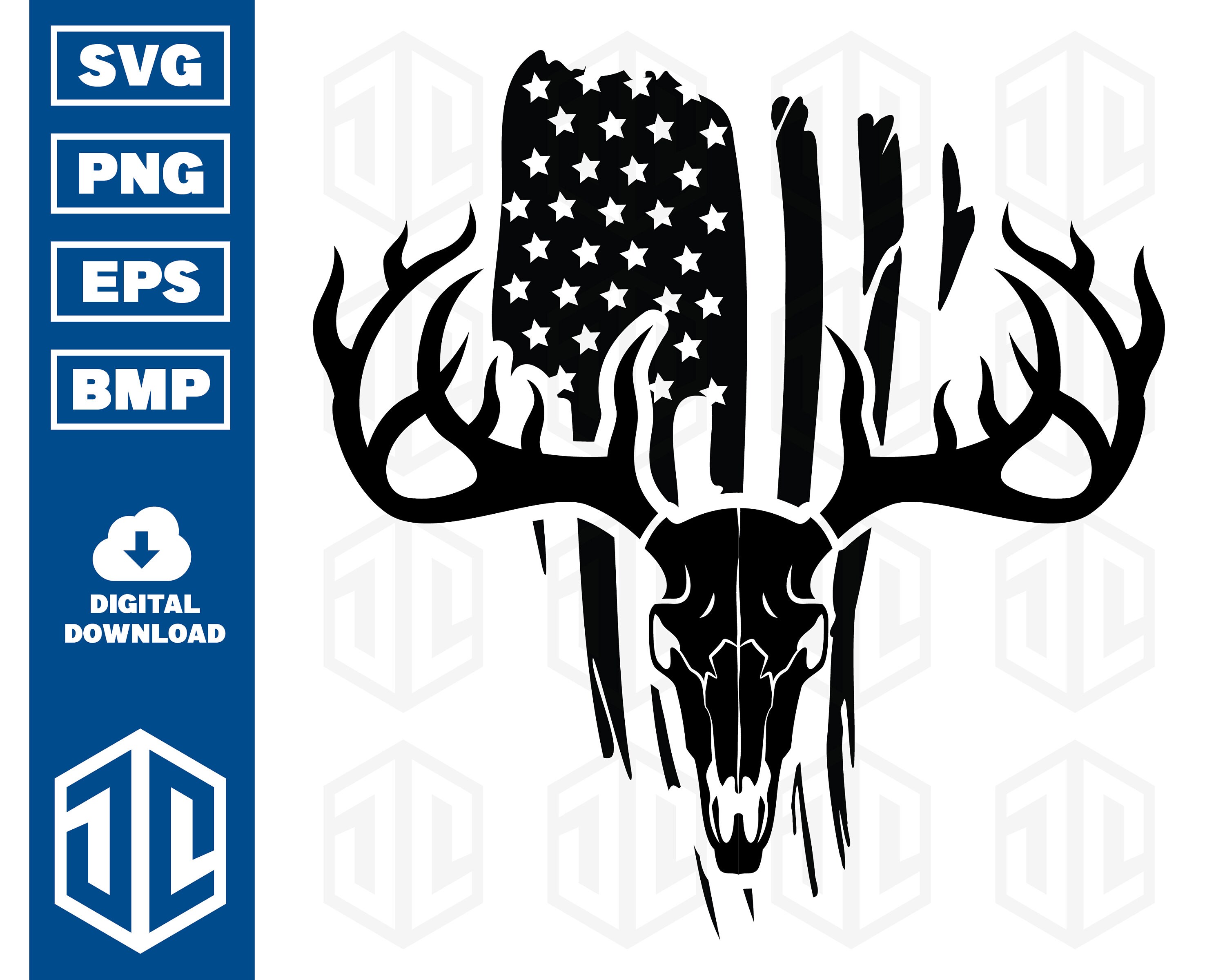 Distressed American Flag Deer Skull Vector/ Hunting Clipart/ SVGEPSPNG ...