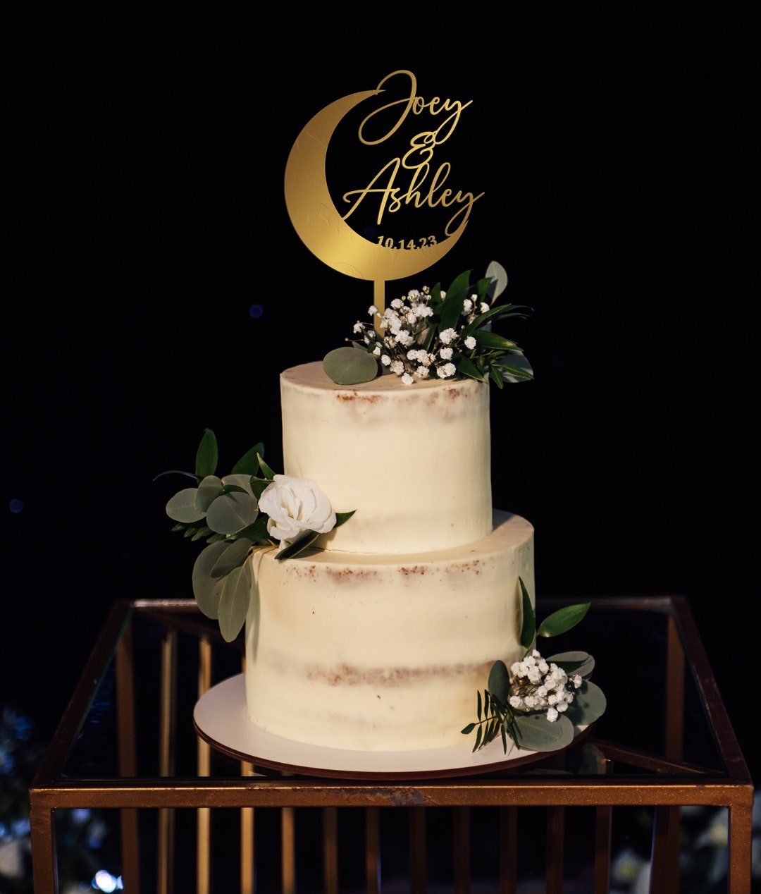 Personalized Crescent Moon Wedding Cake Topper, Custom Celestial Cake ...