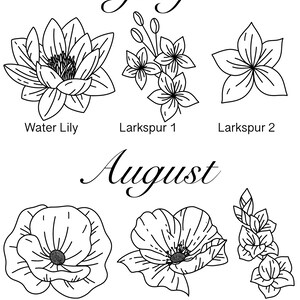 Birth Month Flower Bouquets: One Line Drawing, Personalized Drawing ...