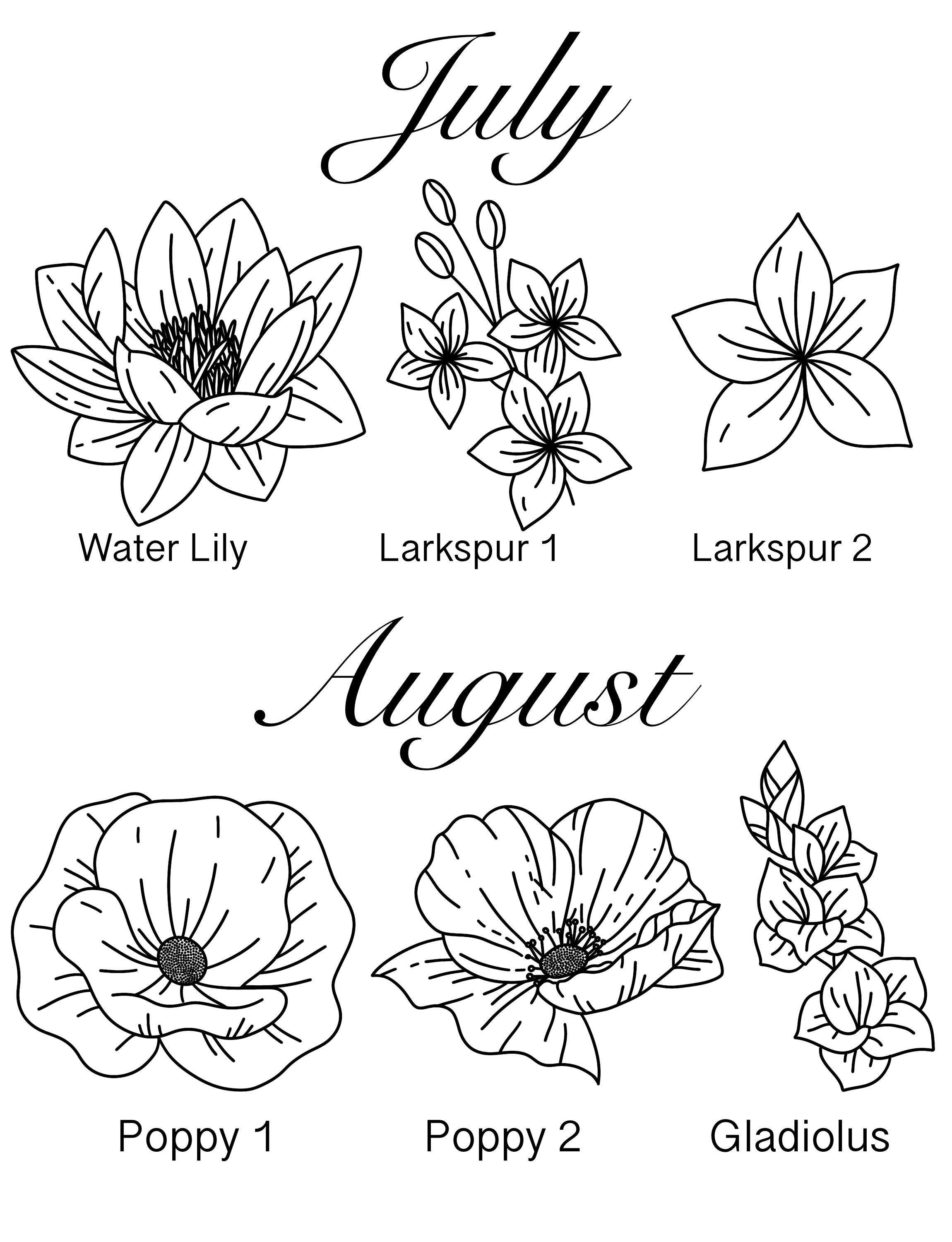 Birth Month Flower Bouquets: One Line Drawing, Personalized Drawing ...