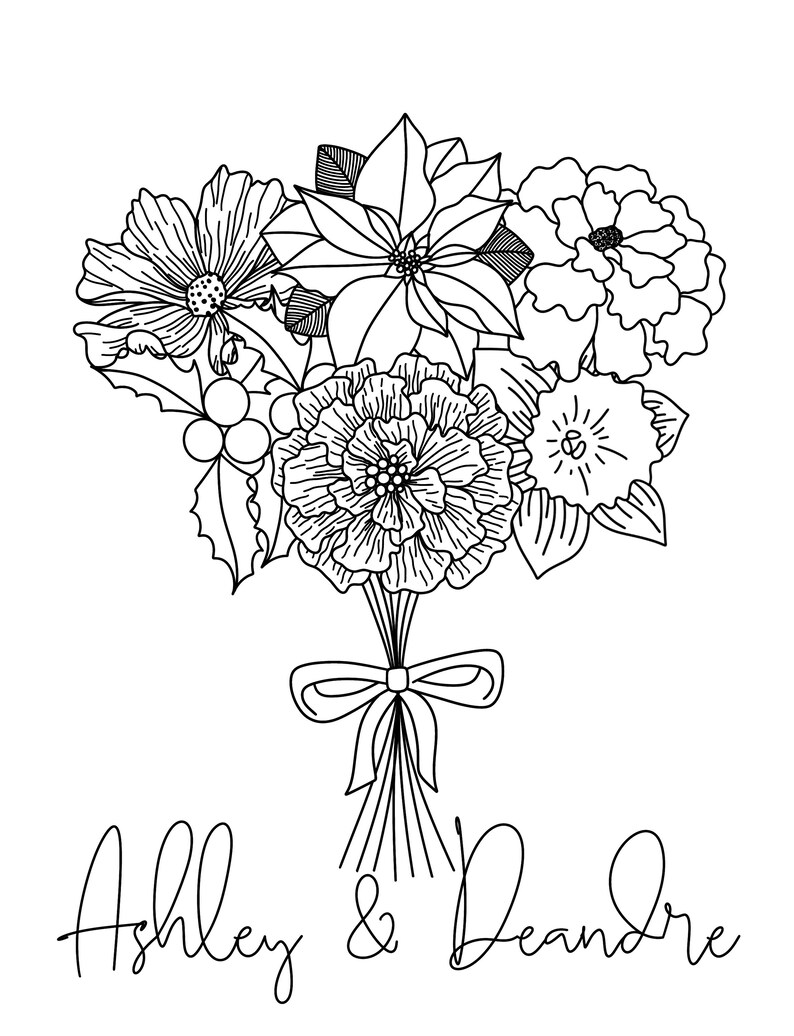 Birth Month Flower Bouquets: One Line Drawing, Personalized Drawing ...