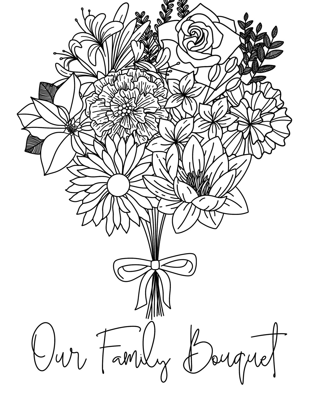 Birth Month Flower Bouquets: One Line Drawing, Personalized Drawing ...