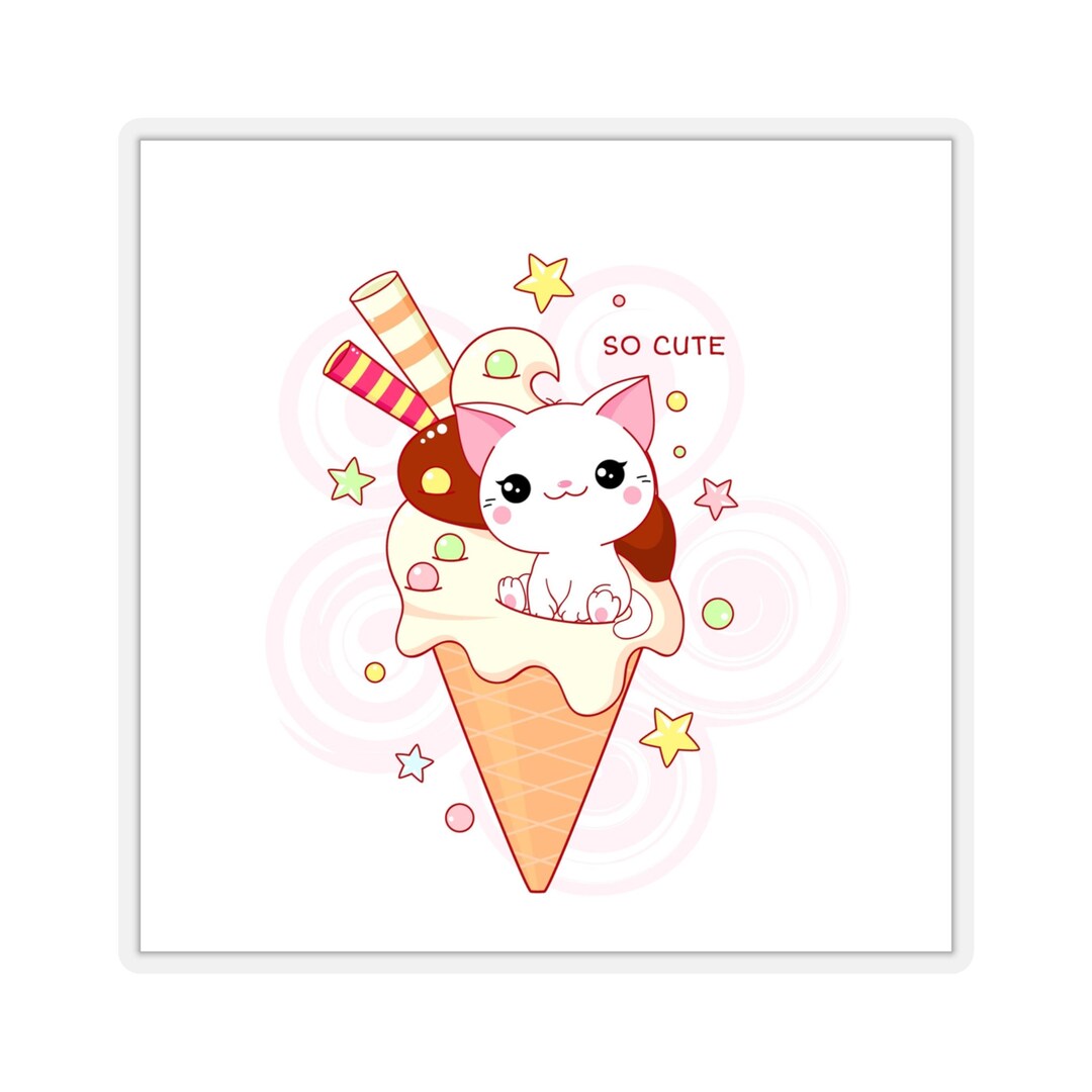 Kawaii Cat Ice Cream Sticker, Vinyl Treat Sticker - Etsy