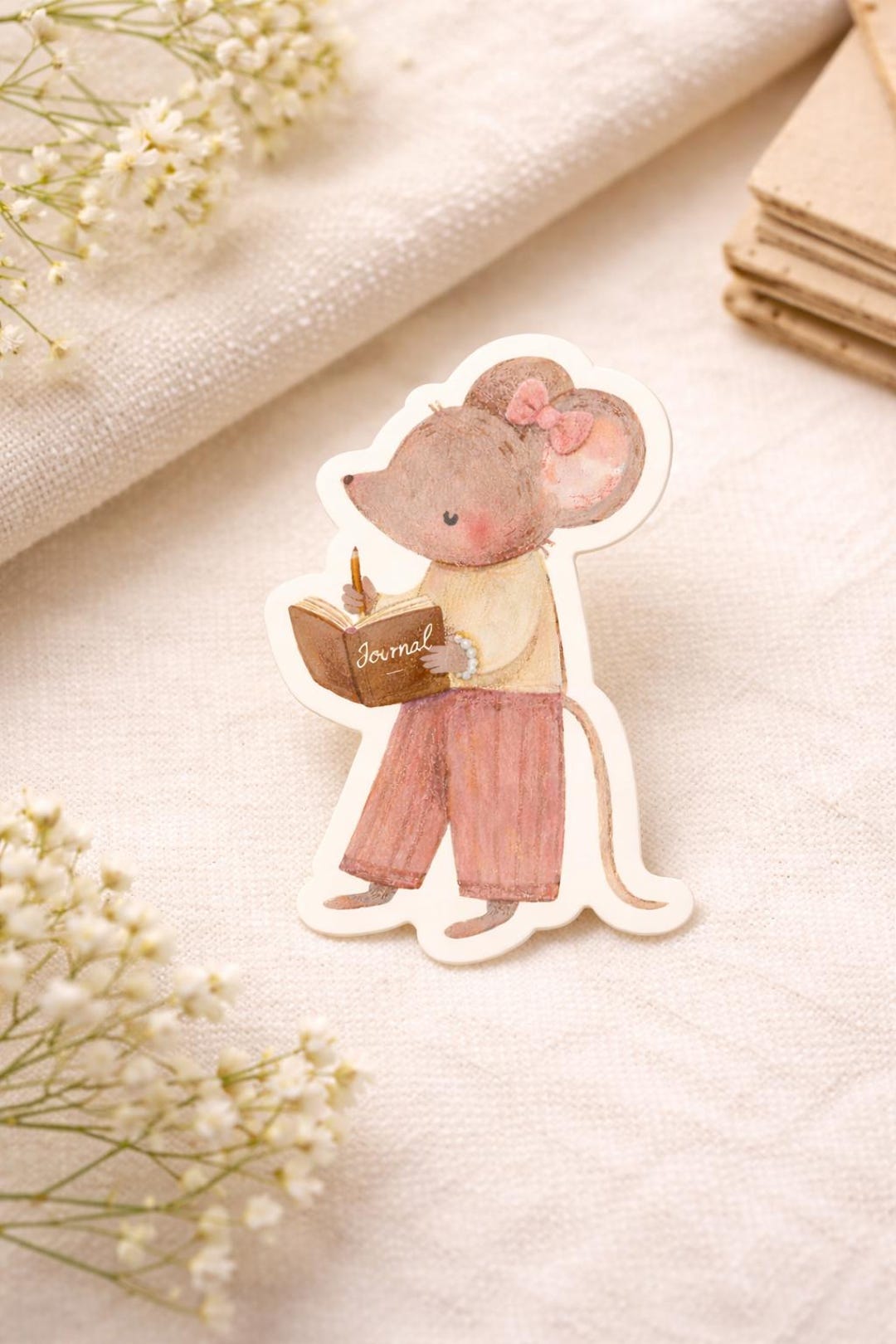 Mouse Journaling Sticker – Cozy Storytelling Cottagecore Vinyl Animal ...