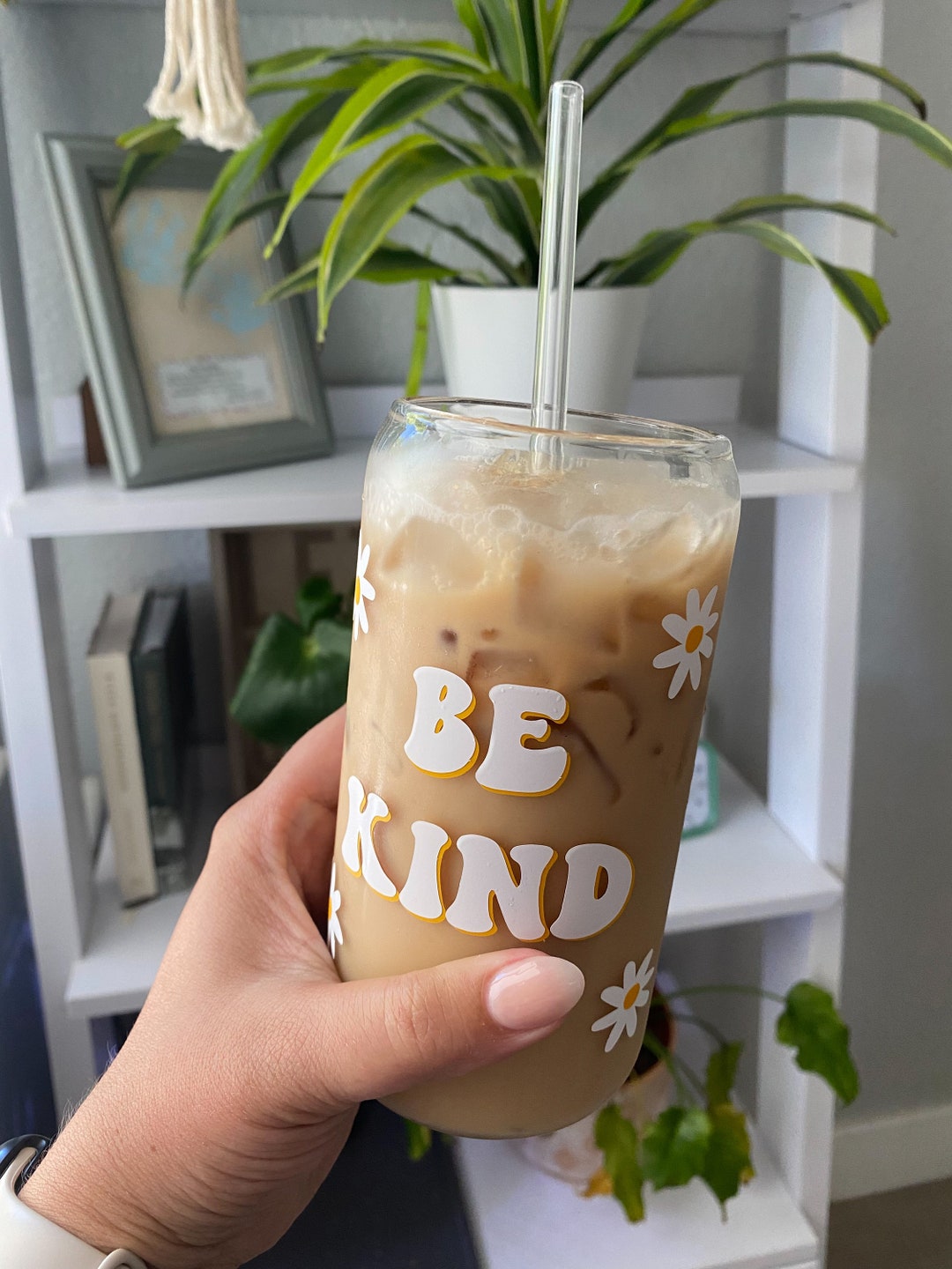 Daisy Be Kind Glass Cup: Iced Coffee Libbey Glassware - Etsy