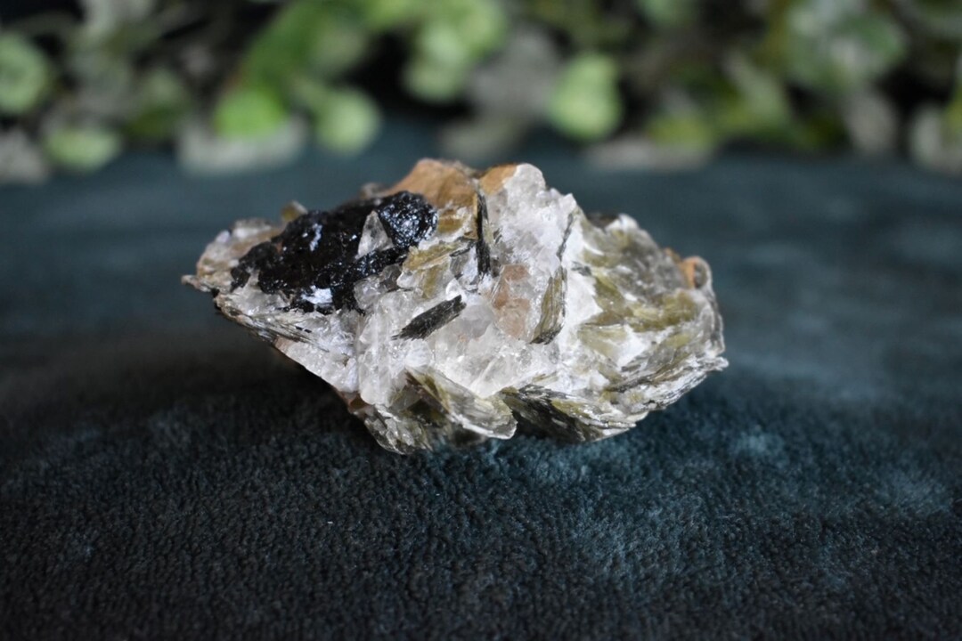 Golden Muscovite mica With Black and Green Tourmaline Raw Crystals Raw ...