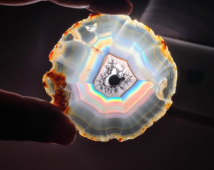 Shining Iris Rainbow Agate Rounded Slice | Incredible Rainbow Agate ...