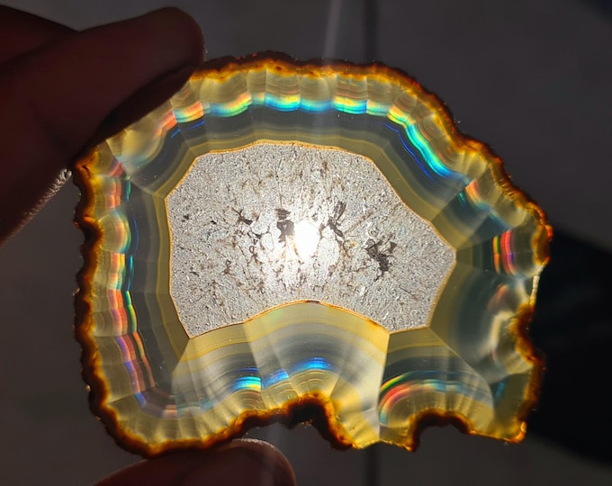 58.15cts Iris Rainbow Agate Rounded Slice | Incredible Rainbow Agate ...