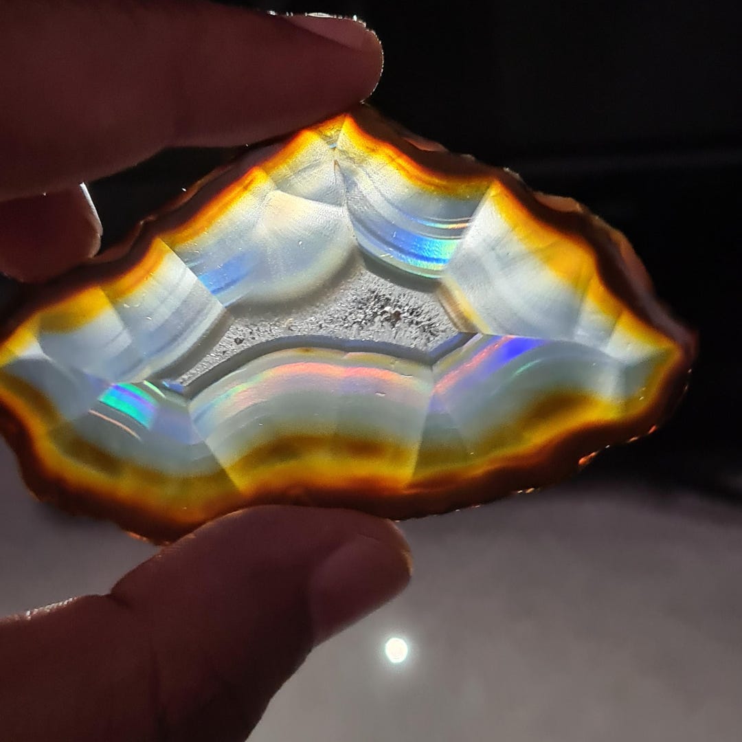 Rainbow Iris Agate Slice | Rare Rainbow Agate Slice, From a Pale Yellow ...
